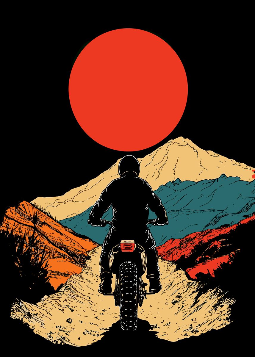 'Motorcycle Sunset Ride' Poster, picture, metal print, paint by Erzebet ...