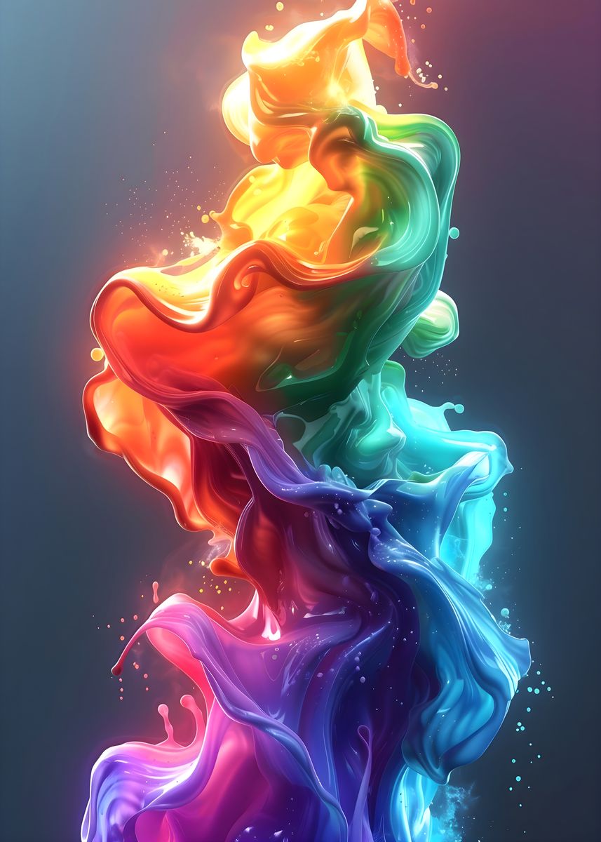 'Rainbow Liquid Splash' Poster, picture, metal print, paint by Zanoozi ...