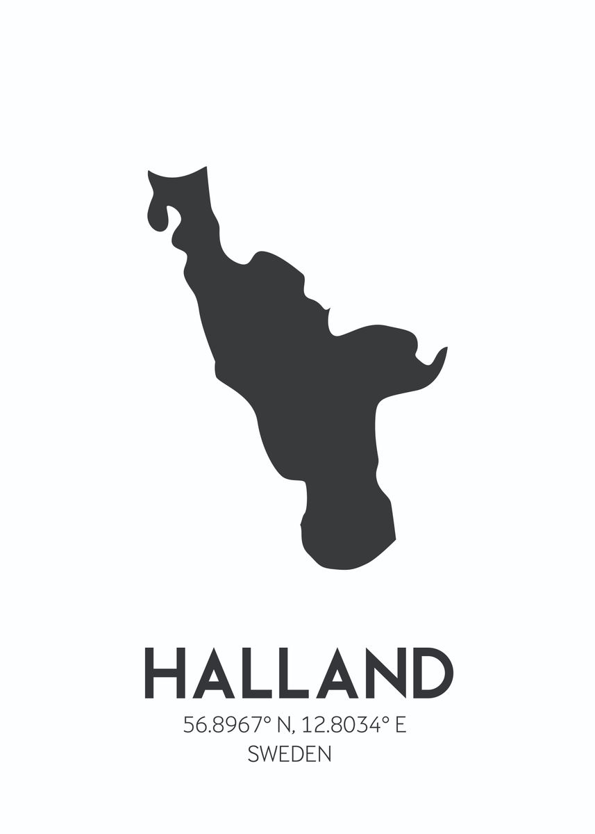 'Halland, Sweden Map' Poster, picture, metal print, paint by ...