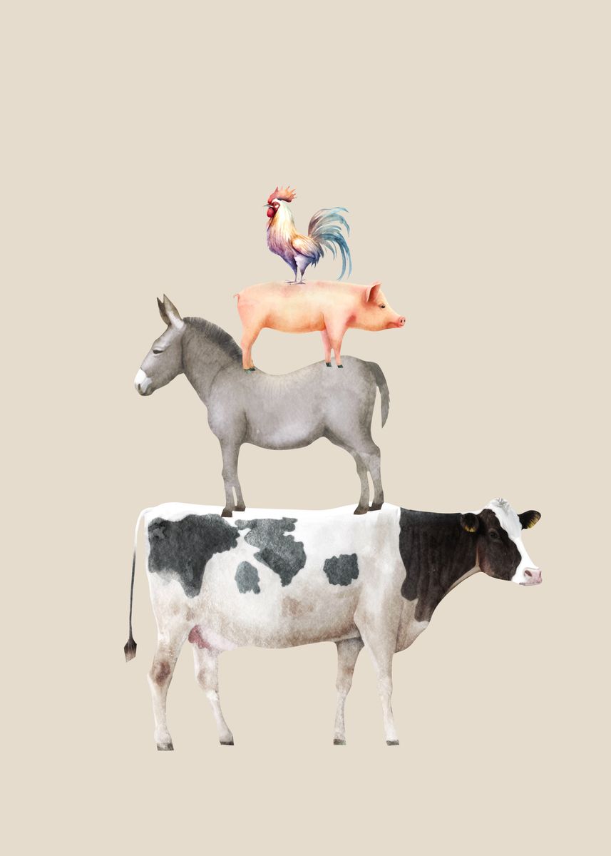 'Farm Animal Stack' Poster, picture, metal print, paint by Svetlana ...