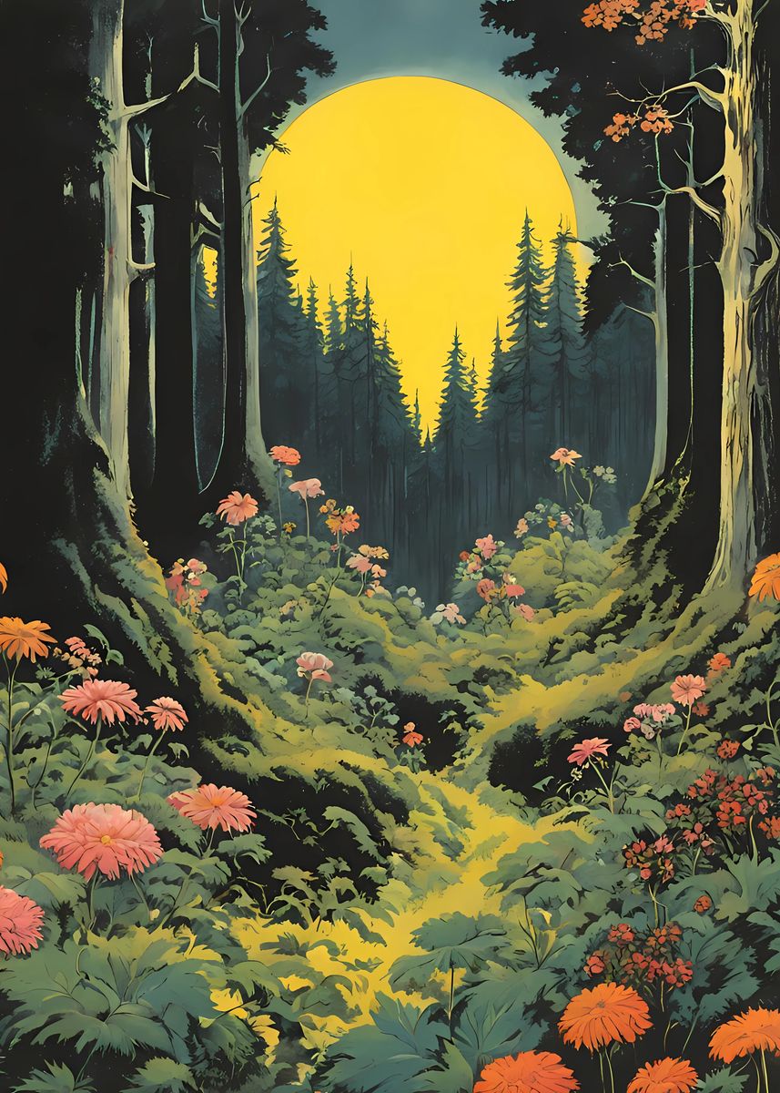 'Dark Forest Full Moon' Poster, picture, metal print, paint by Ray ...