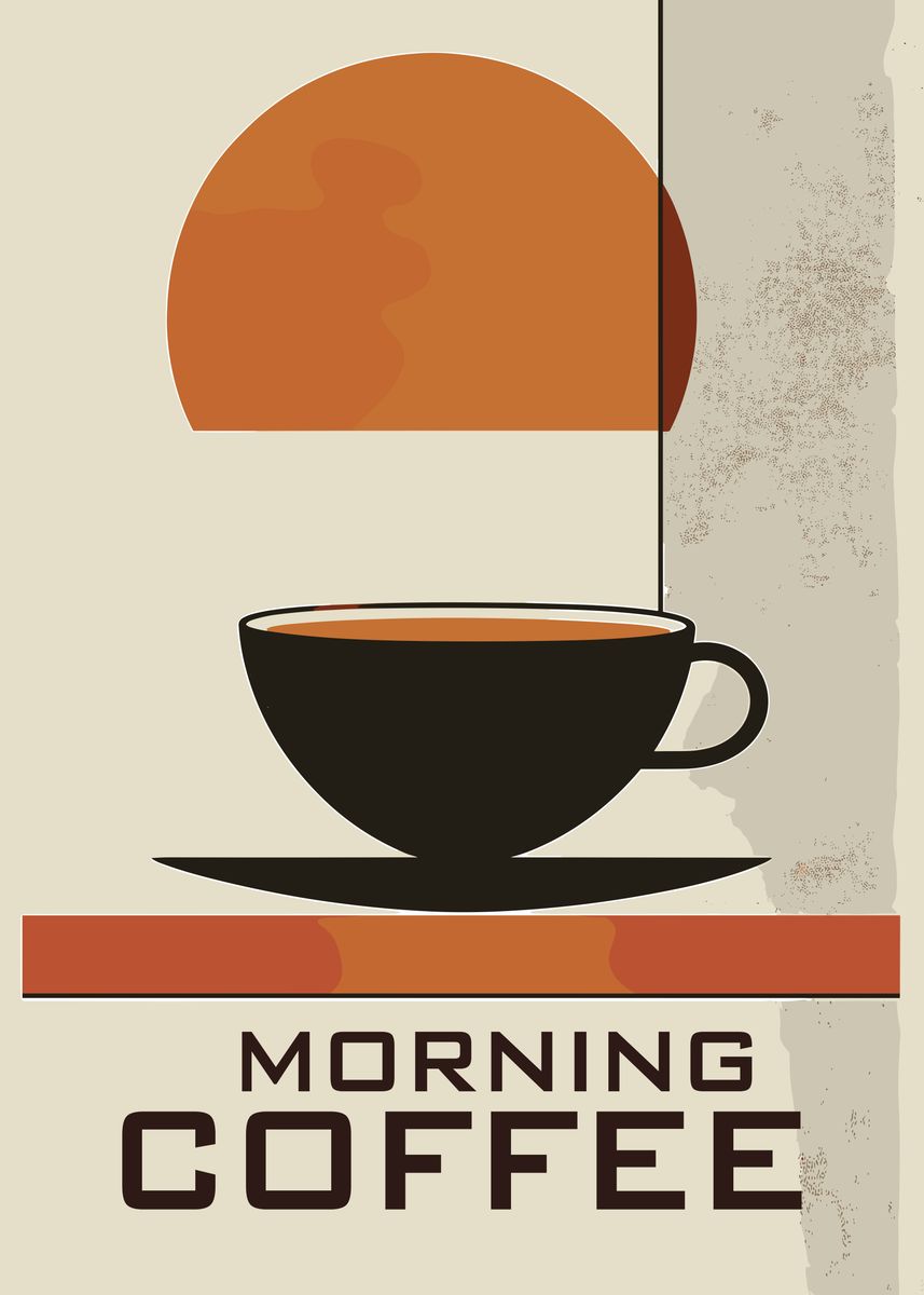 'Retro Morning Coffee Poster Art' Poster, picture, metal print, paint ...