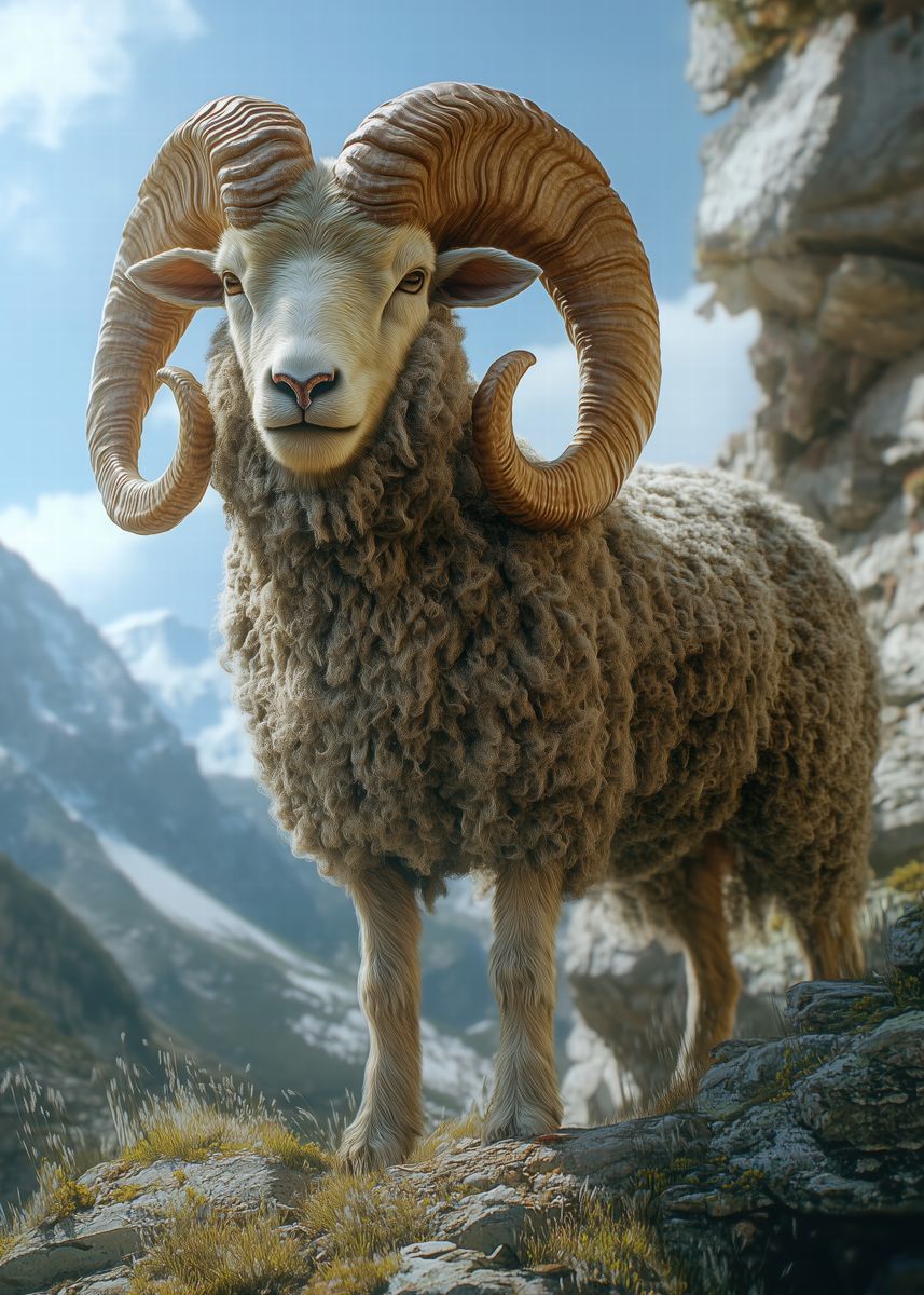 'Majestic Mountain Ram' Poster, picture, metal print, paint by Rawbin ...