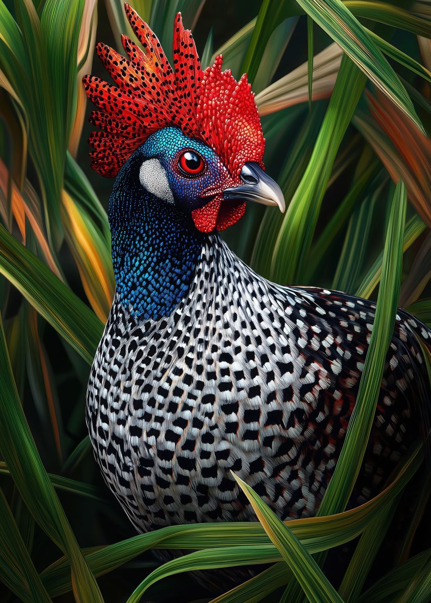 'Colorful Guinea Fowl in Grass' Poster, picture, metal print, paint by ...