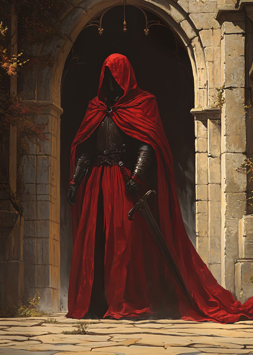 'Red Hooded Knight' Poster, picture, metal print, paint by Leoni | Displate