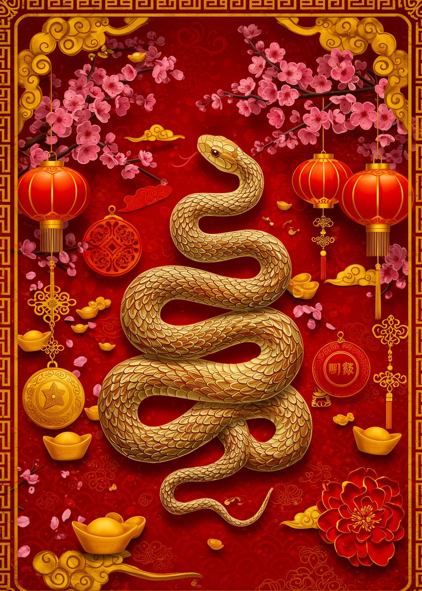 'Chinese New Year Snake' Poster, picture, metal print, paint by Patrick ...