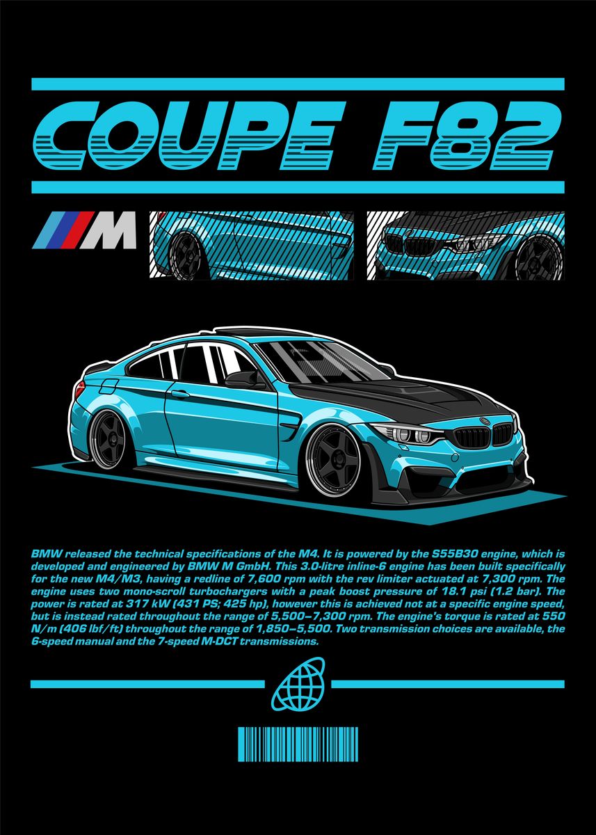 'BMW M4 Coupe F82 Cyan' Poster, picture, metal print, paint by Heru ...