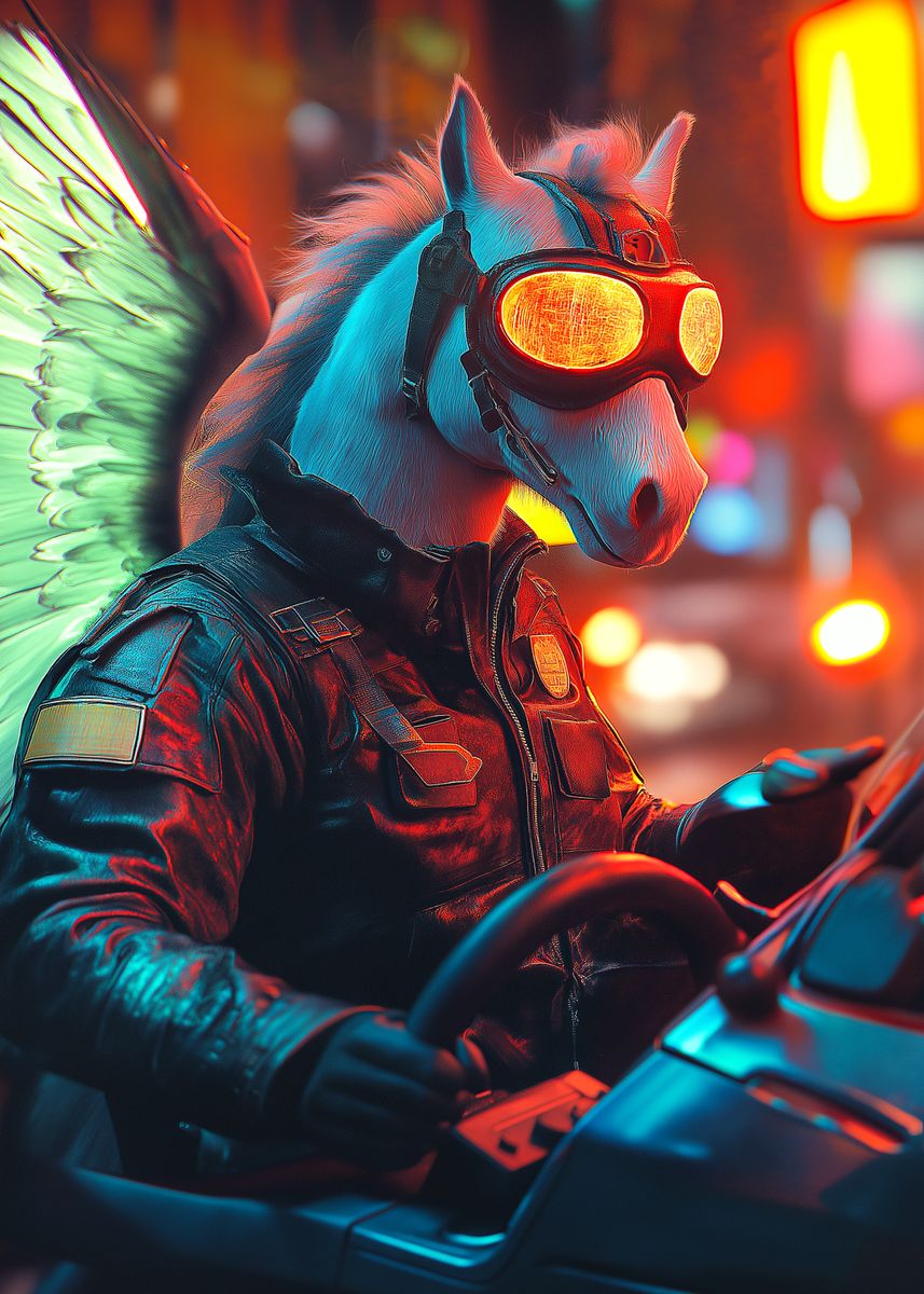 'Cyberpunk Pegasus Driver' Poster, picture, metal print, paint by ...