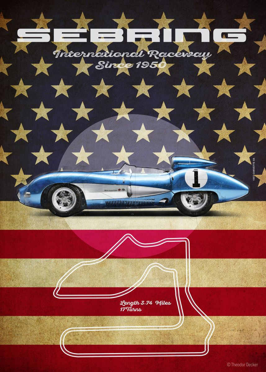 'Sebring Raceway Poster' Poster, picture, metal print, paint by Theo ...