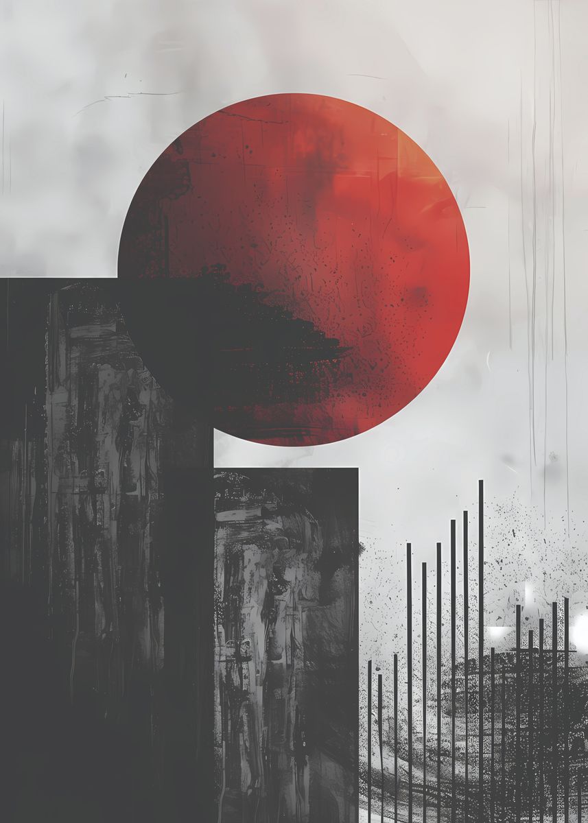 'Red Circle Abstract Art' Poster, picture, metal print, paint by ...