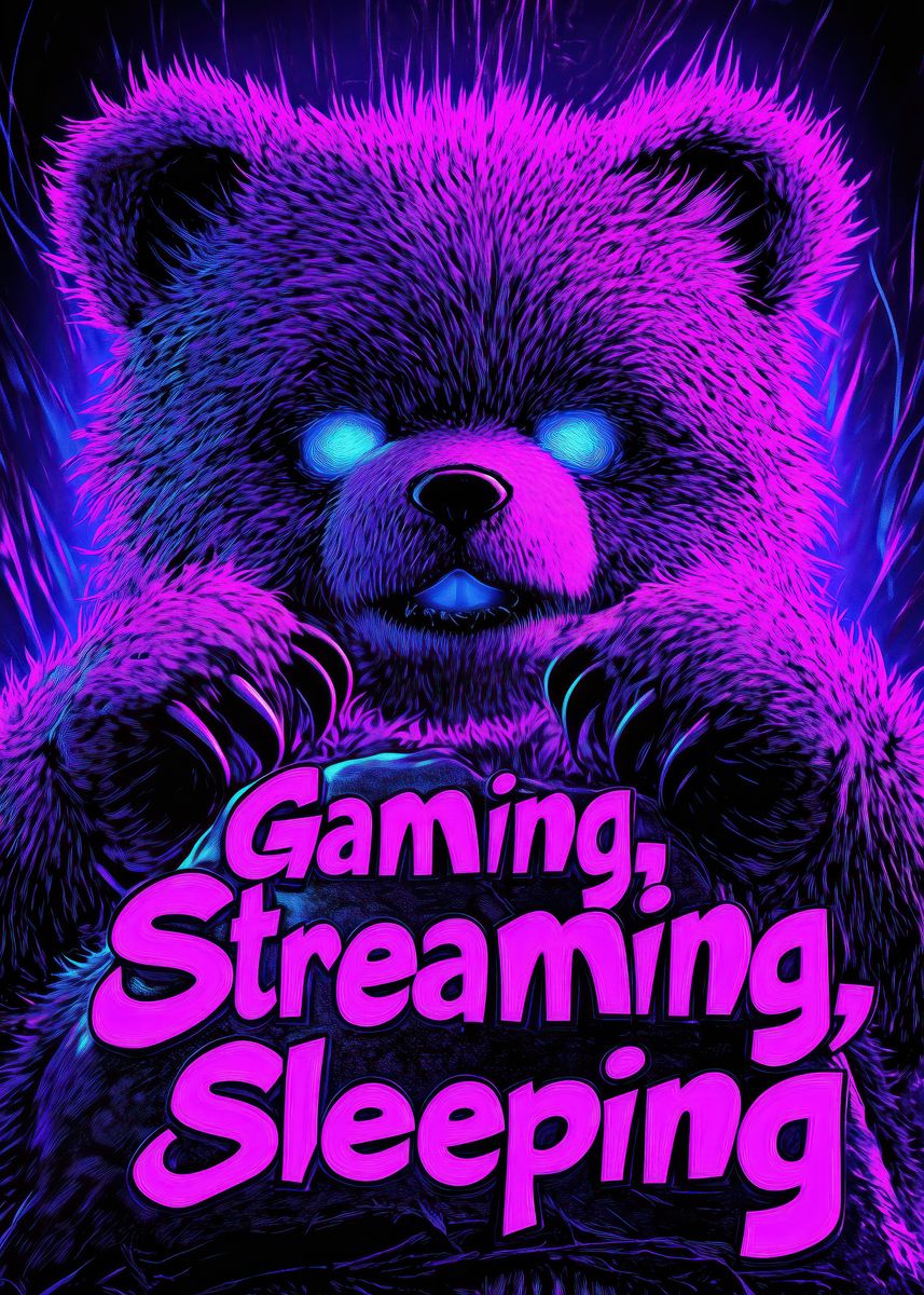 'Gaming Bear' Poster, picture, metal print, paint by Spooky Blob | Displate