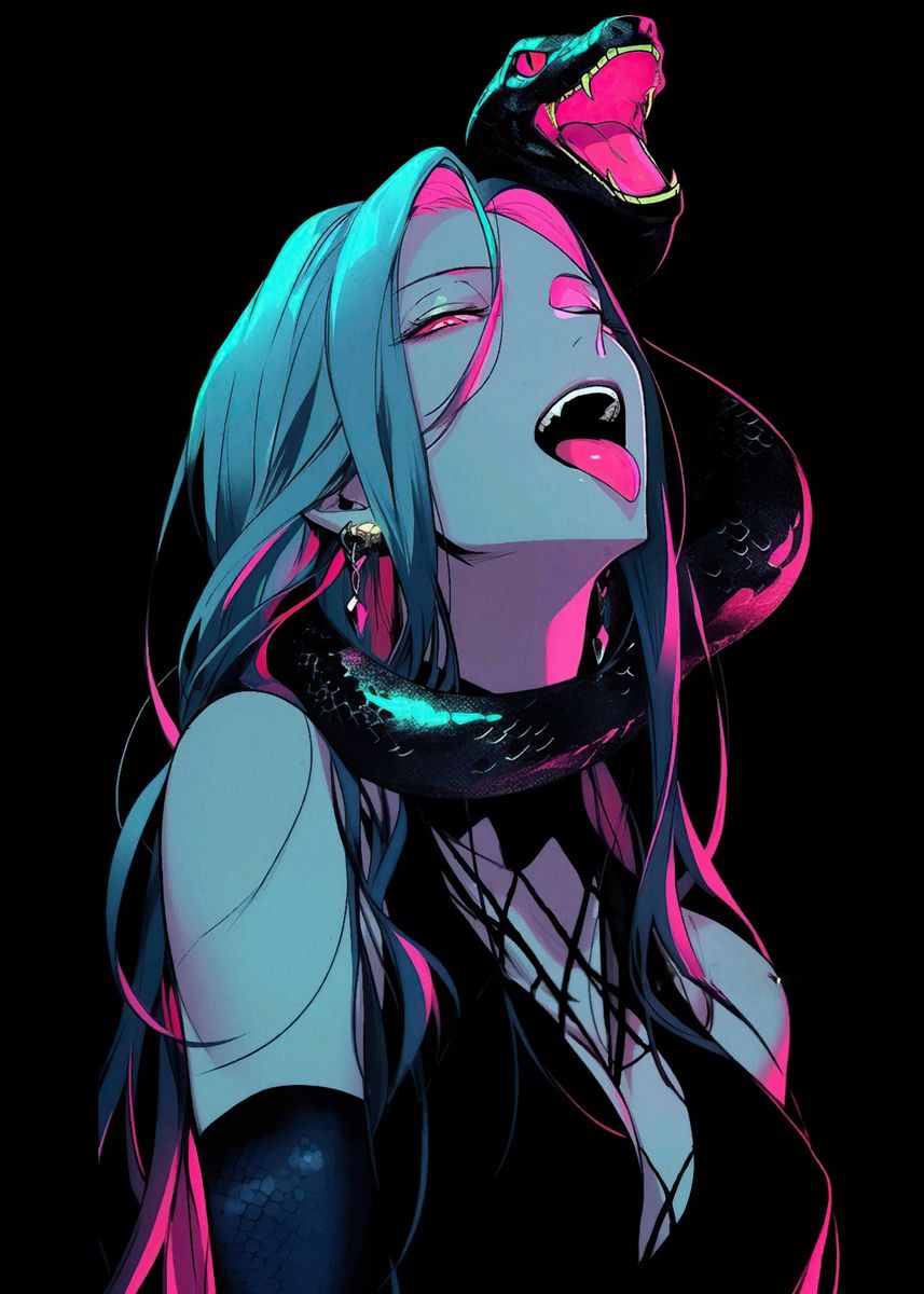 'Anime Girl with Snake' Poster, picture, metal print, paint by ...