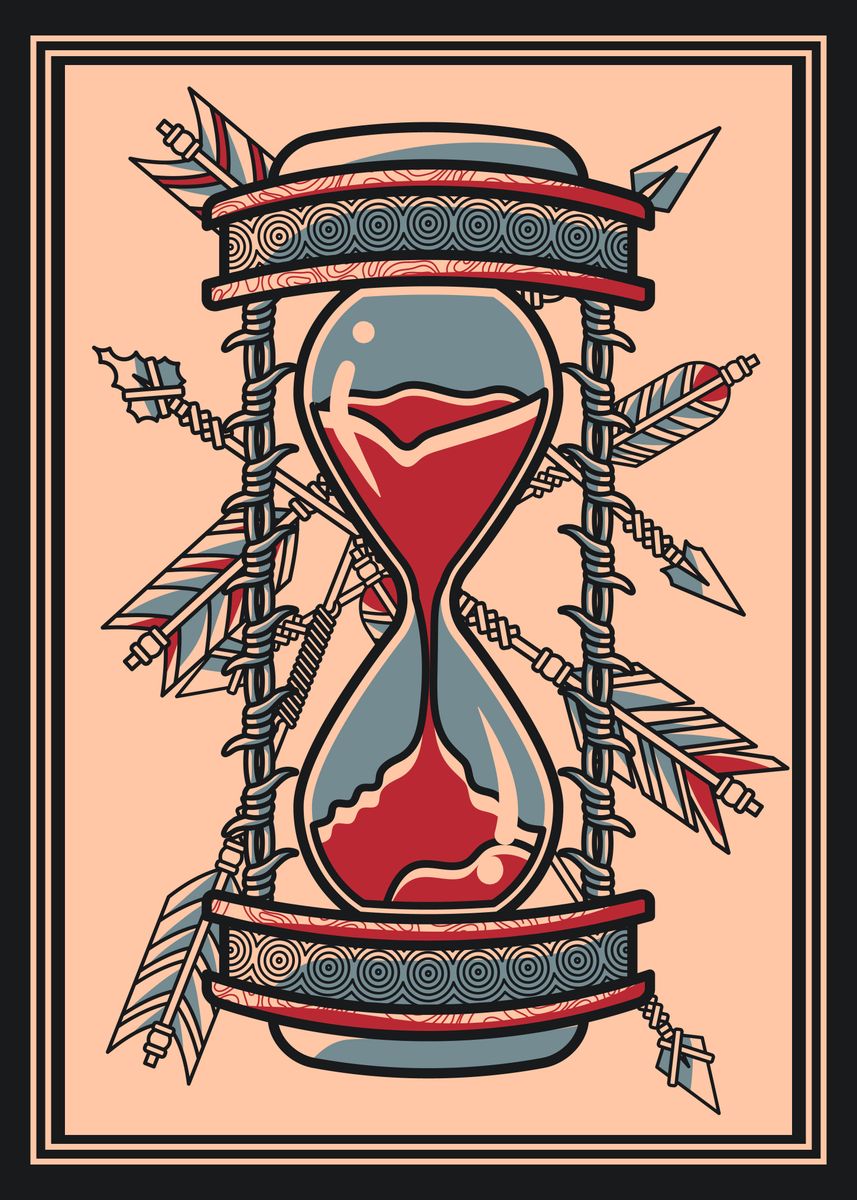 'Hourglass & arrows vintage design' Poster, picture, metal print, paint ...