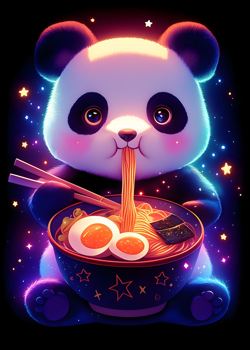 'Panda Eating Ramen' Poster, picture, metal print, paint by Alexander ...