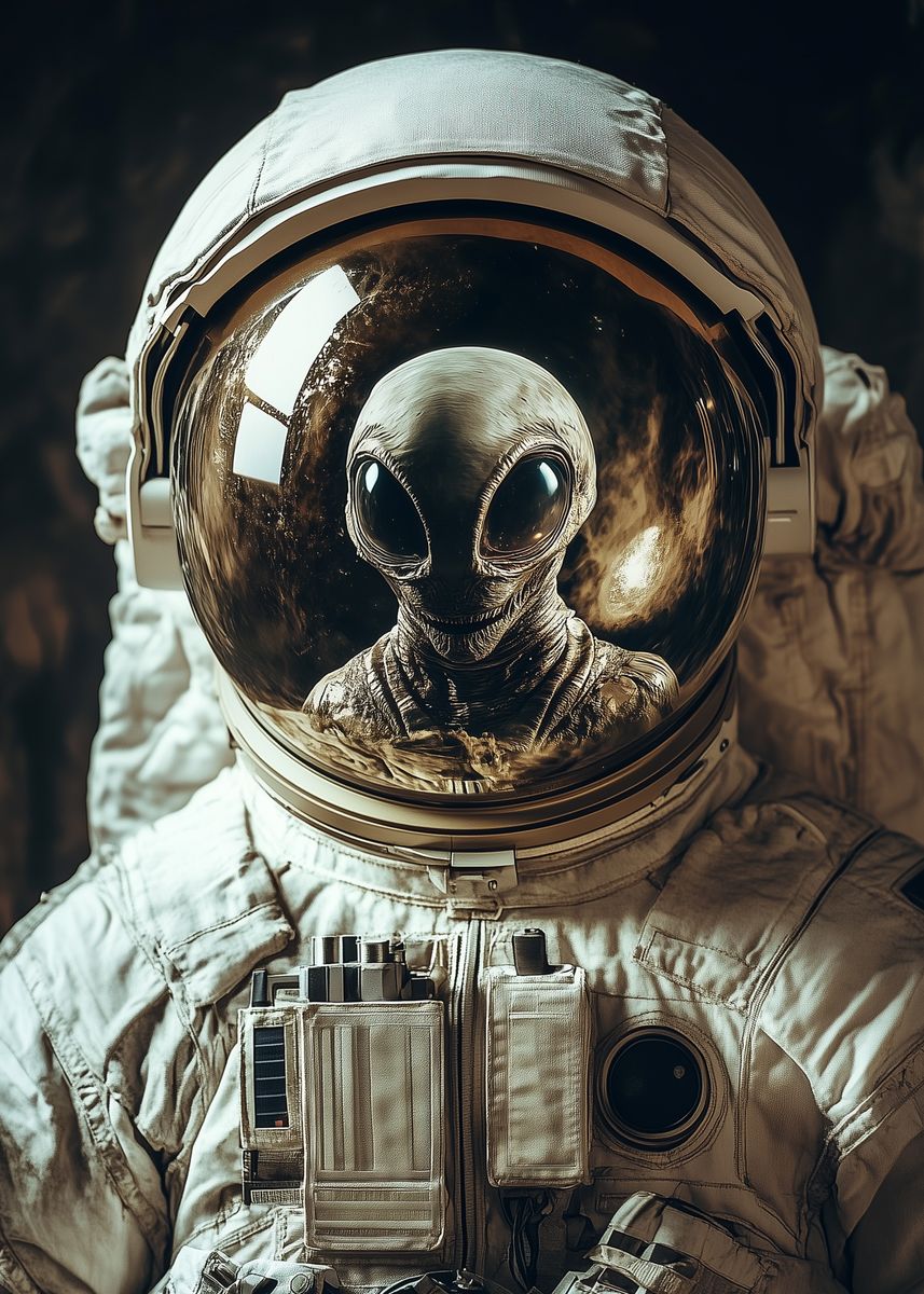 'Alien Reflection in Astronaut Helmet Space' Poster, picture, metal ...