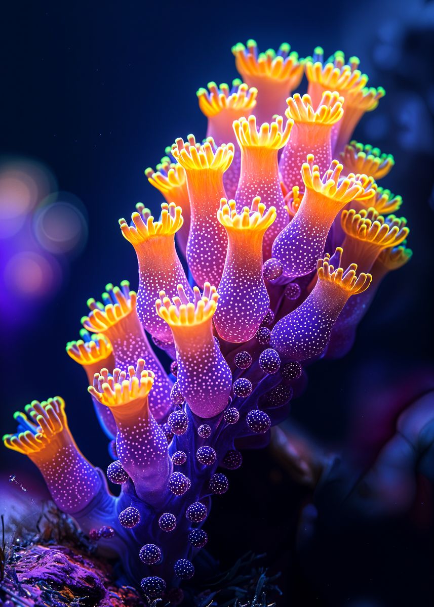 'Vibrant Coral Polyp Cluster' Poster, picture, metal print, paint by ...