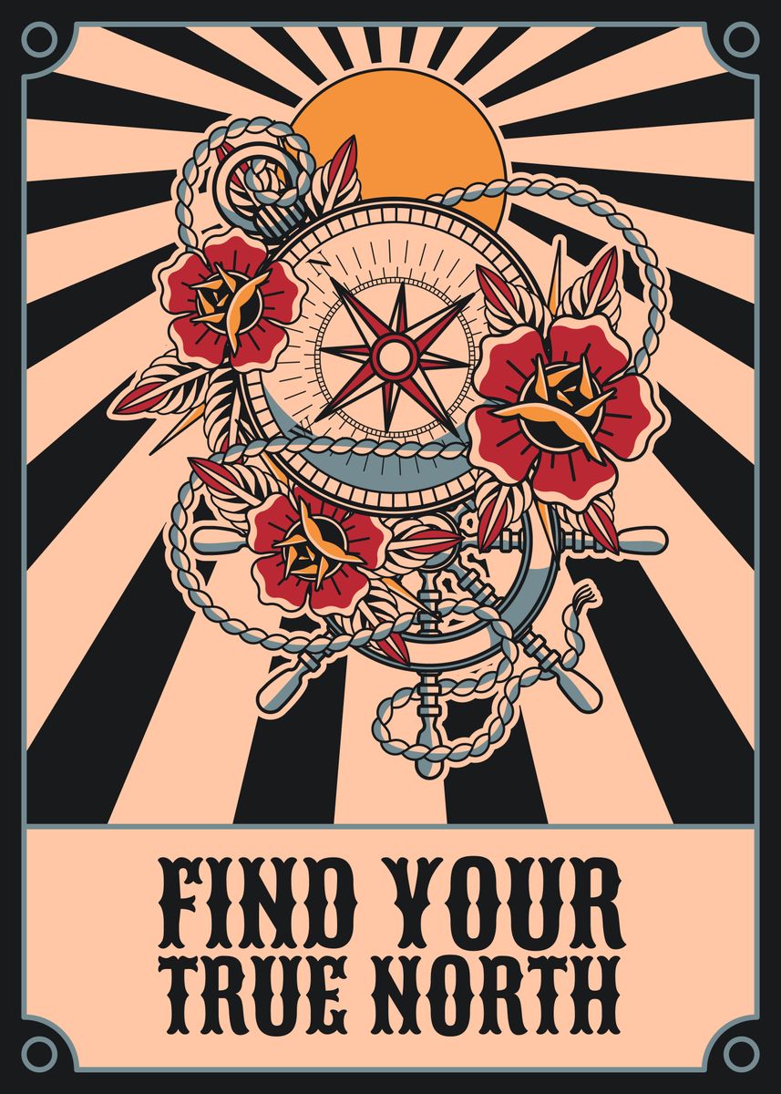 'Nautical Compass Tattoo' Poster, picture, metal print, paint by taofik ...