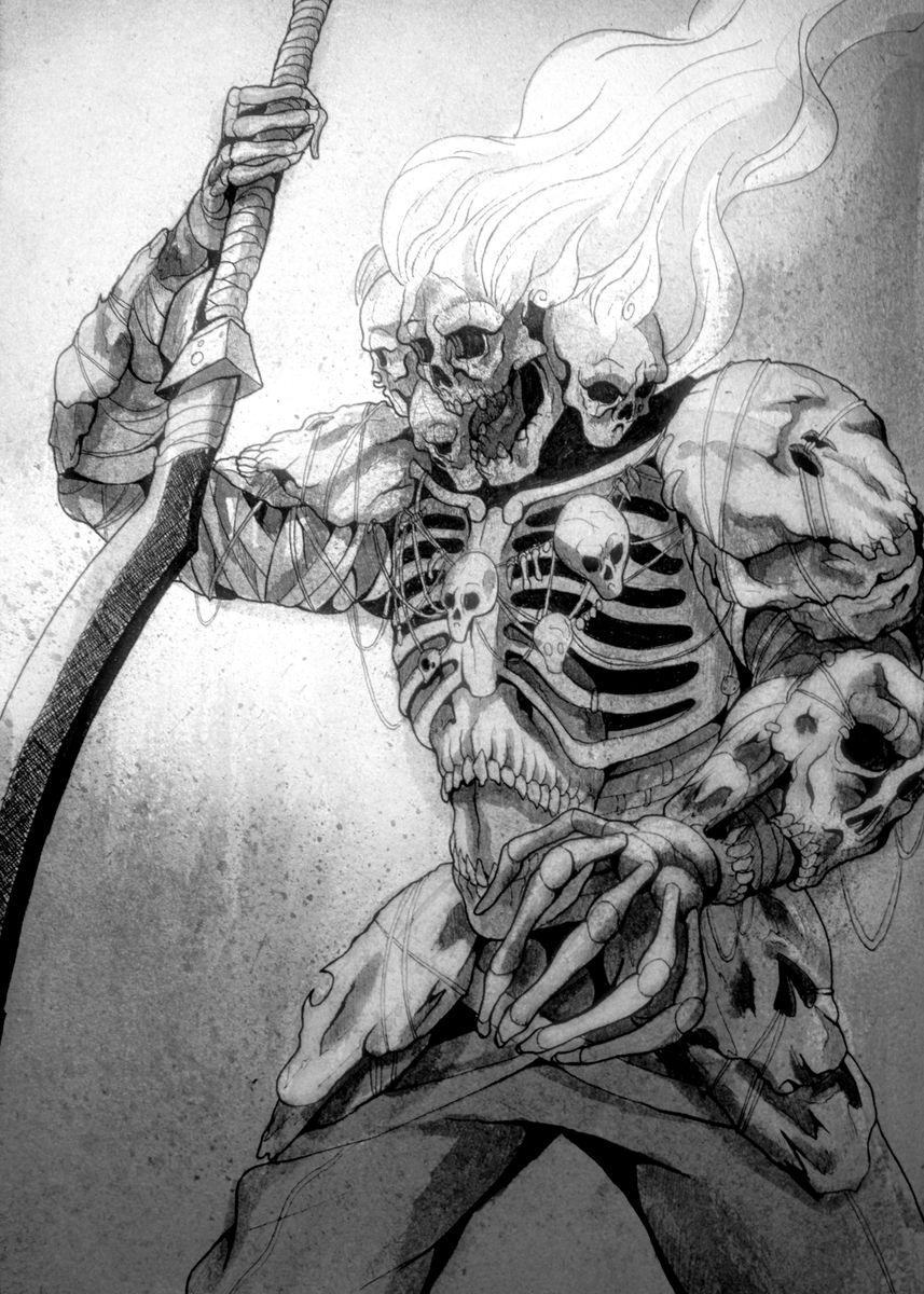 'Four-Headed undead Warrior' Poster, picture, metal print, paint by ...