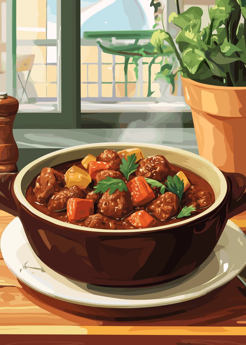 'Beef Stew in Brown Pot' Poster, picture, metal print, paint by Mason ...