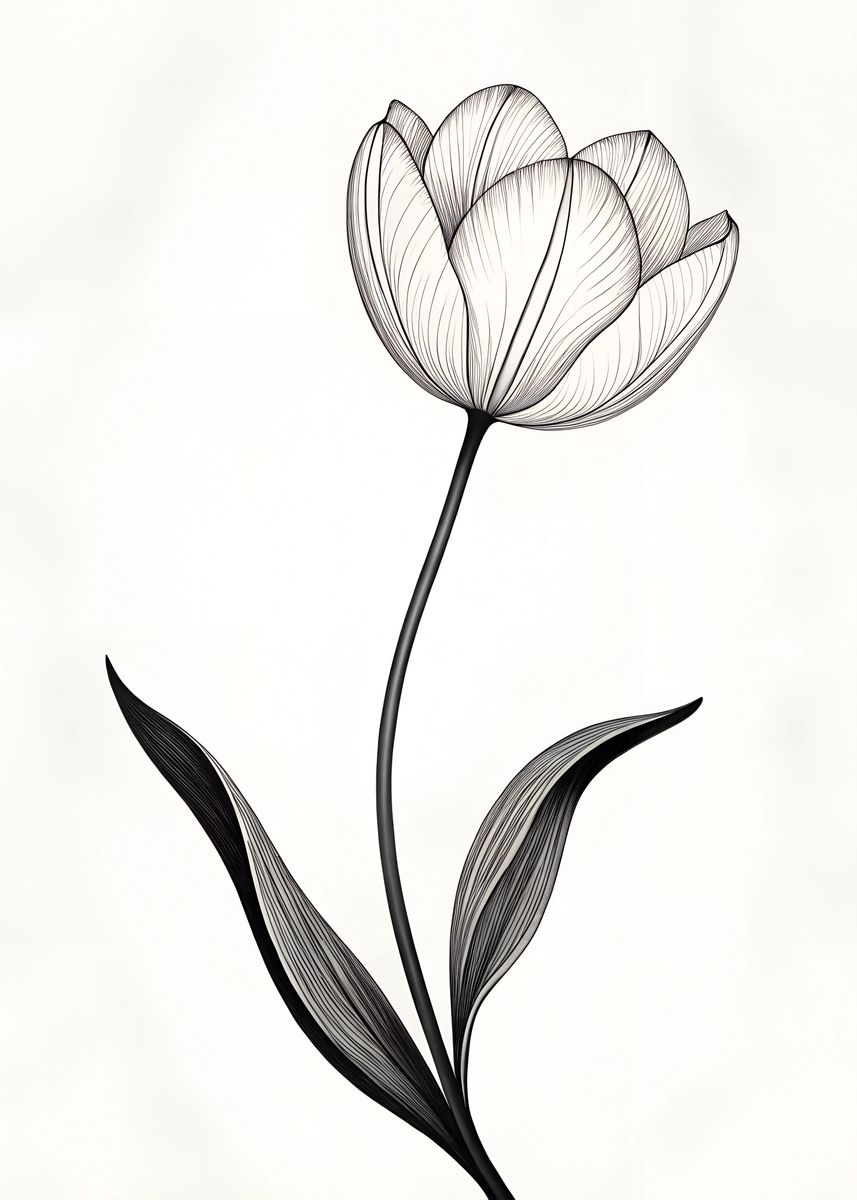 'Line Art Tulip minimalist wall art featuring a single, slender ...