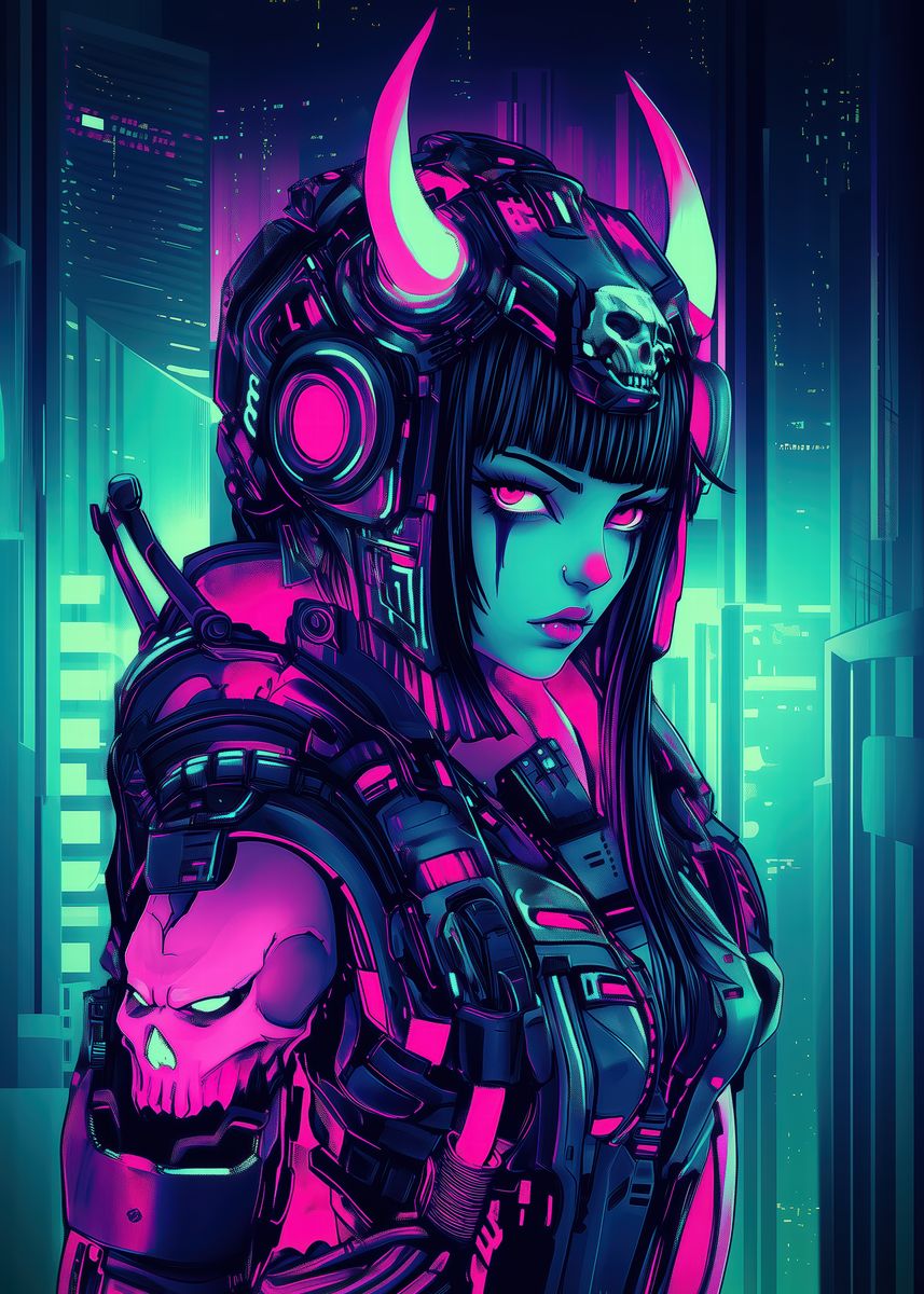 'Cyberpunk Demon Girl' Poster, picture, metal print, paint by Spooky ...