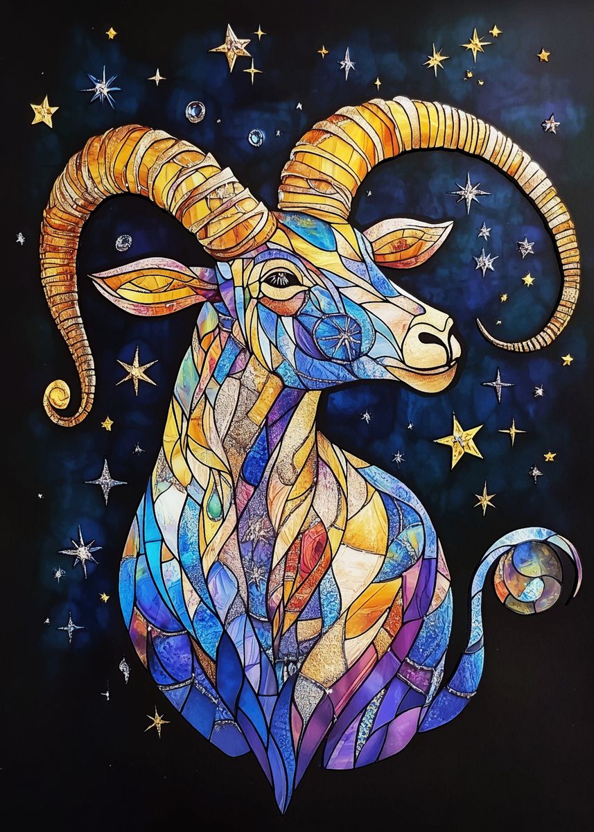 'Aries Zodiac Mosaic' Poster, picture, metal print, paint by ...