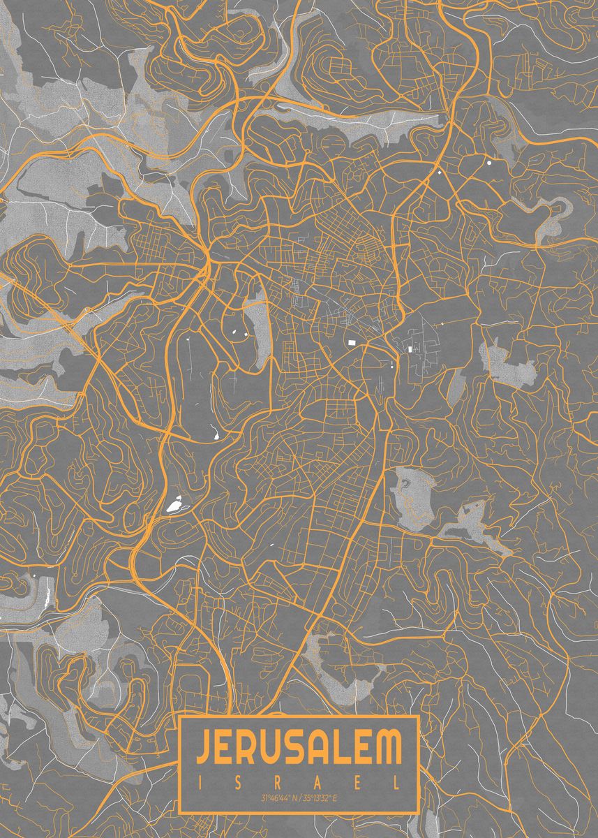 'Jerusalem City Map Israel Bauhaus' Poster, picture, metal print, paint by deMAP Studio | Displate