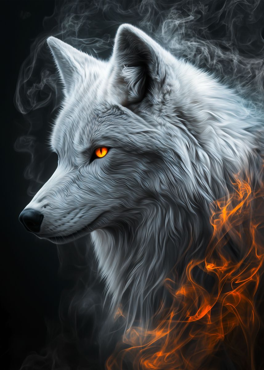 'White Wolf in Smoke' Poster, picture, metal print, paint by K3xiao ...