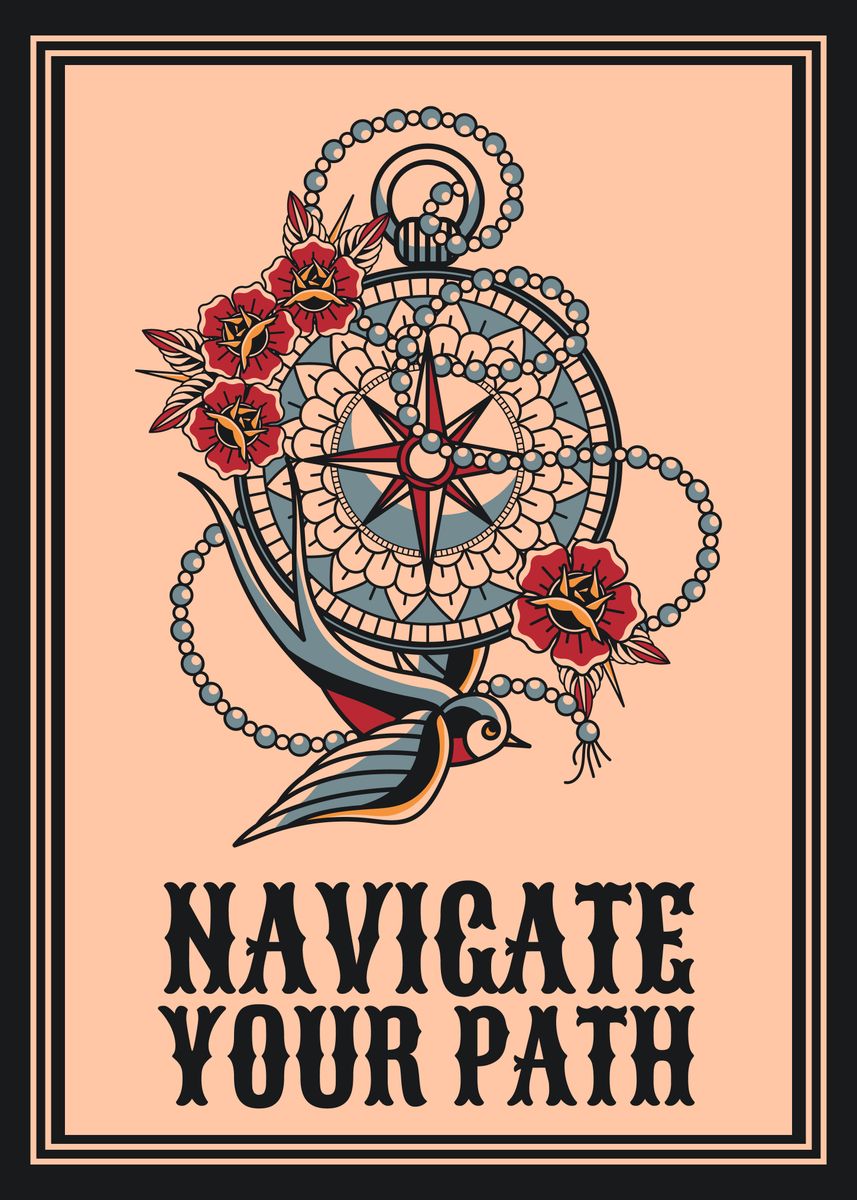 'Compass Tattoo Art' Poster, picture, metal print, paint by taofik ...