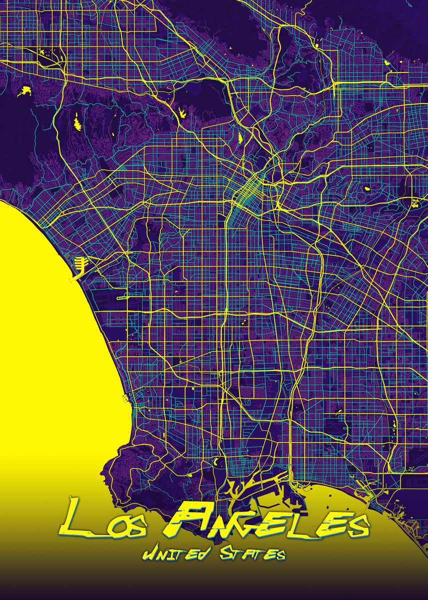 'Los Angeles City Map' Poster, picture, metal print, paint by Andi ...