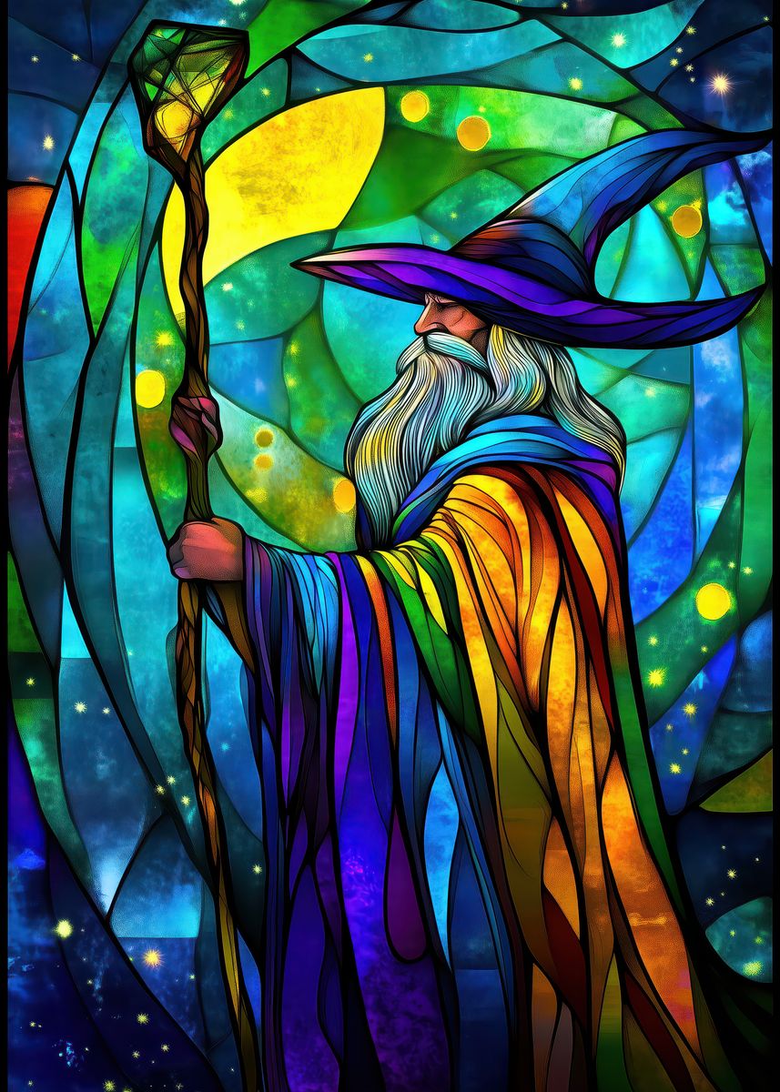'Stained Glass Wizard' Poster, picture, metal print, paint by Spooky ...