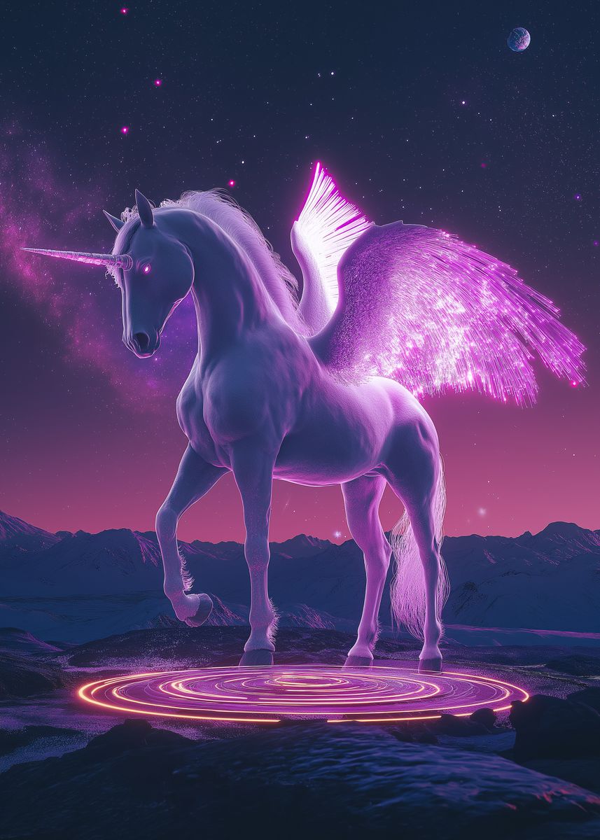 'Neon Pegasus' Poster, picture, metal print, paint by InterGalatica ...