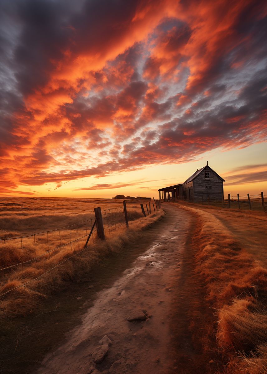 'Sunset Farmhouse' Poster, picture, metal print, paint by Finnick ...