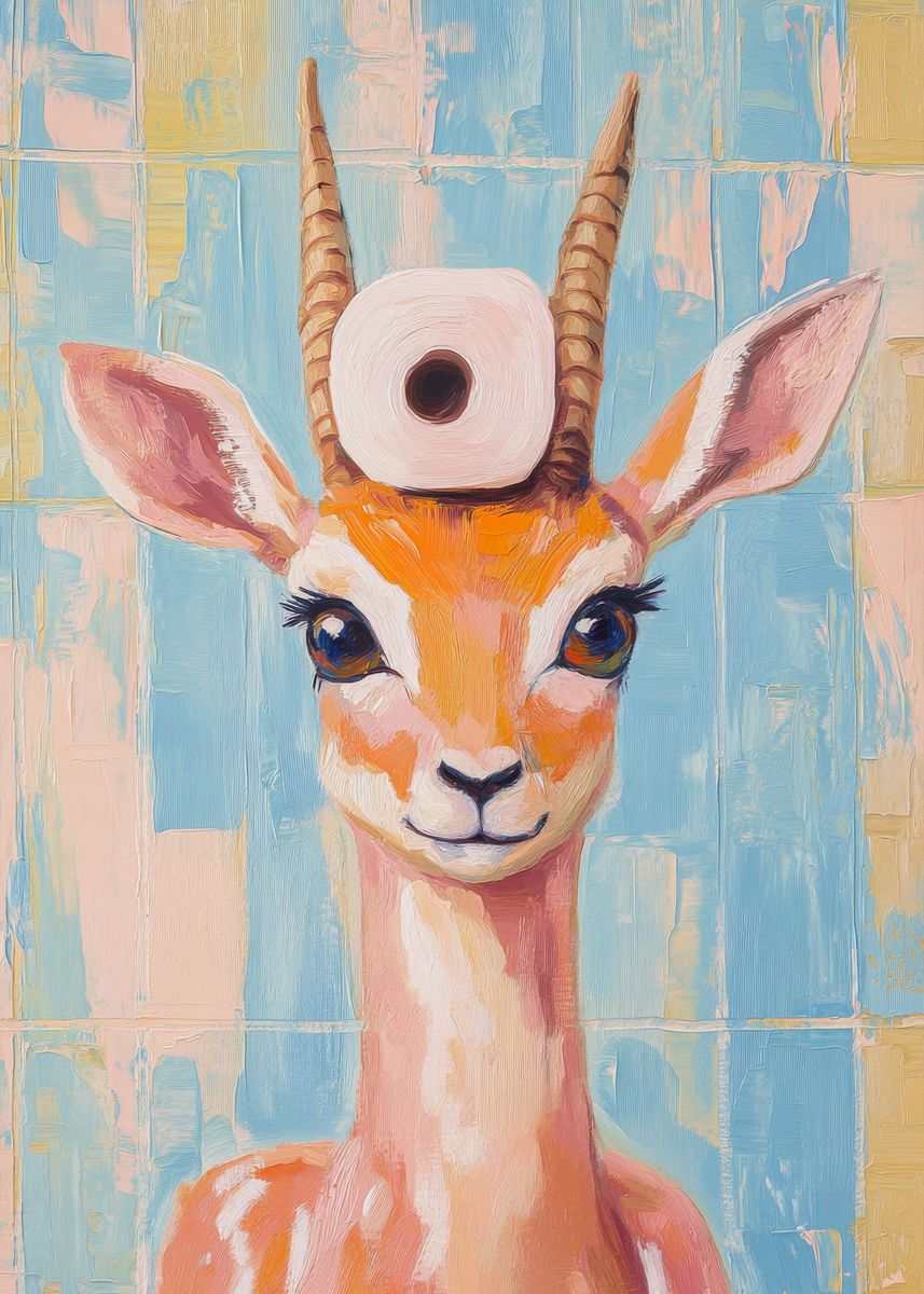 'Gazelle with Toilet Paper' Poster, picture, metal print, paint by ...