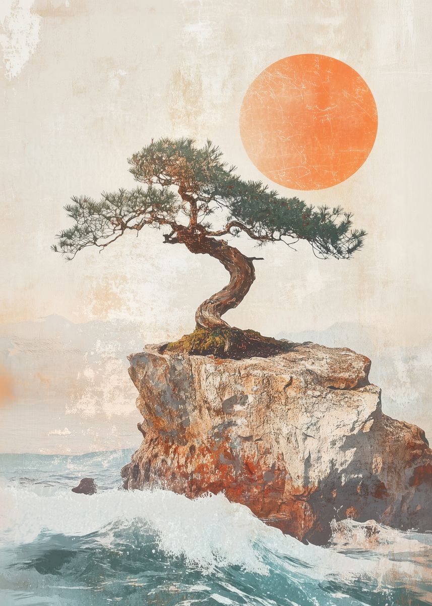 'Traditional Bonsai Tree on Cliff' Poster, picture, metal print, paint ...