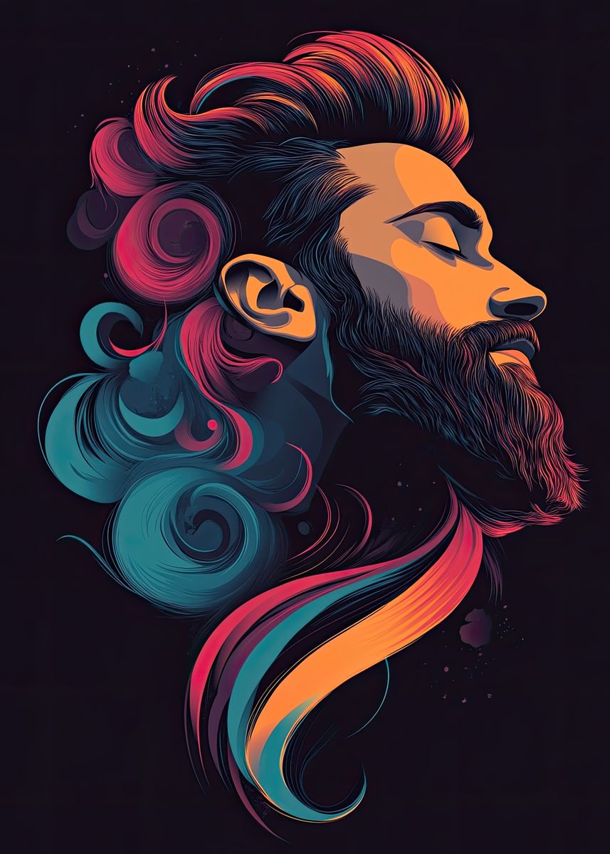 'Vibrant Bearded Man' Poster, picture, metal print, paint by Mezma and ...