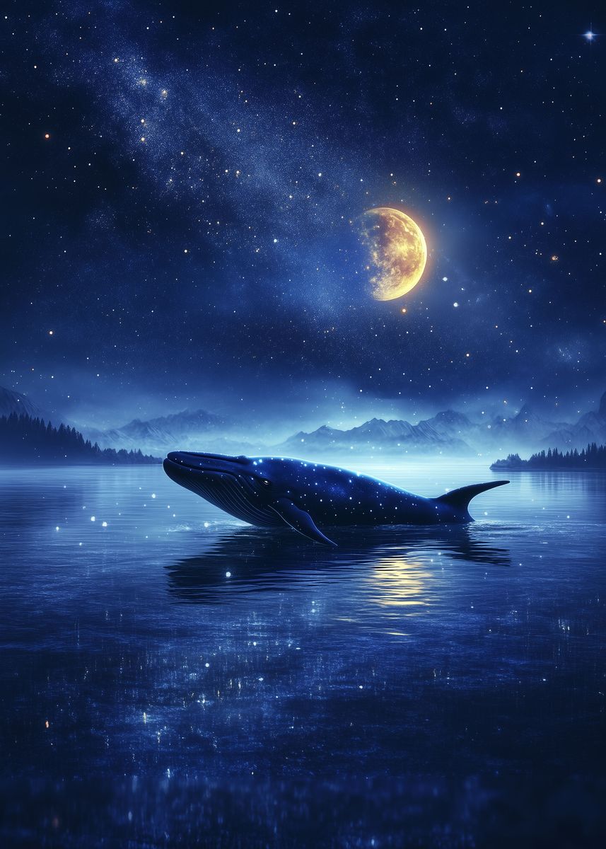 'Lonely Whale In Moonlight' Poster, picture, metal print, paint by ...
