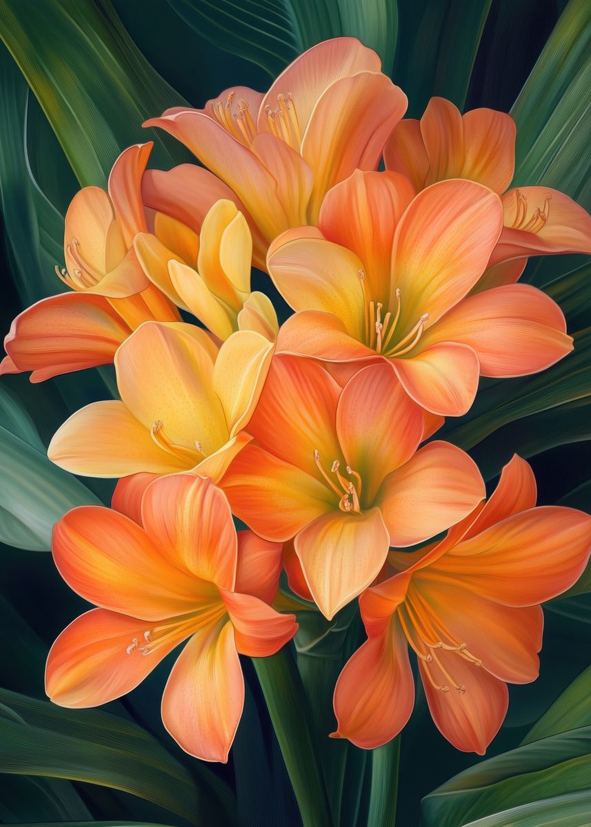'Orange Clivia Bouquet' Poster, picture, metal print, paint by Rawbin ...