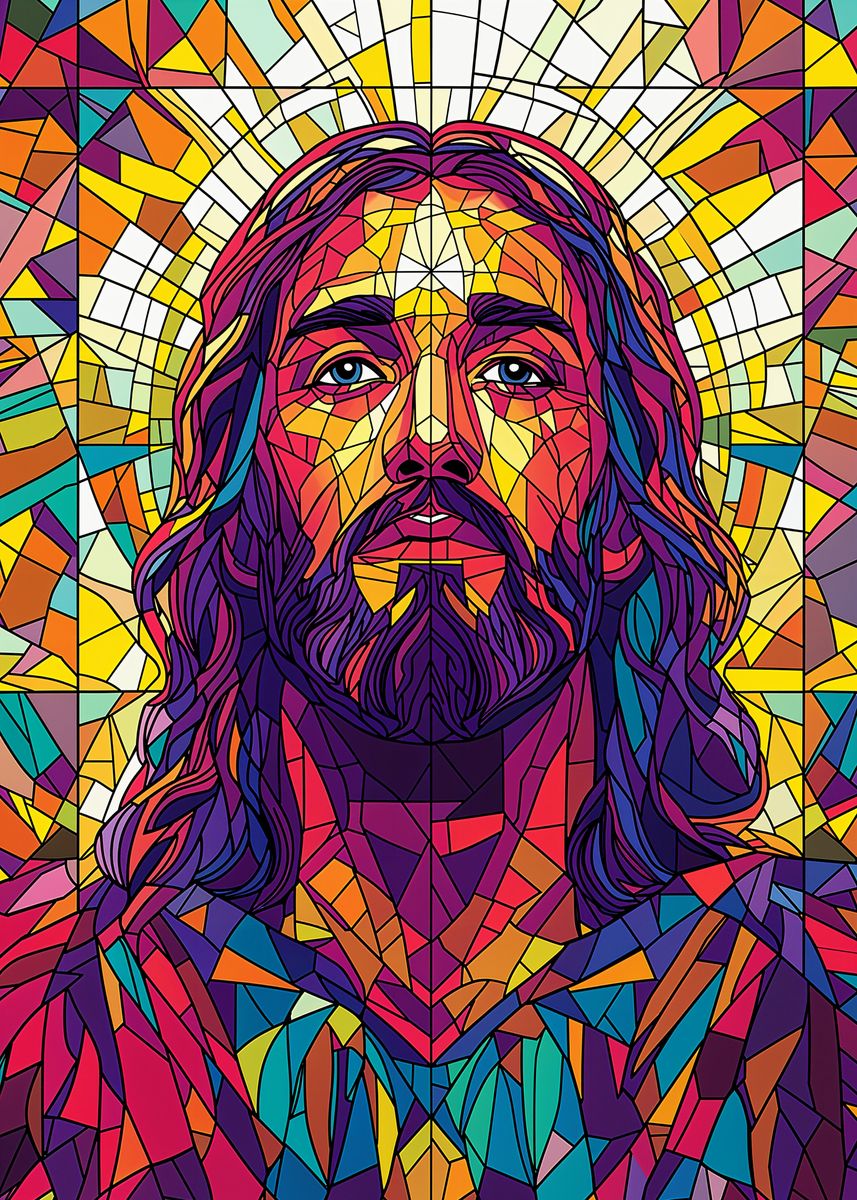 'Stained Glass Jesus' Poster, picture, metal print, paint by SuperNova ...