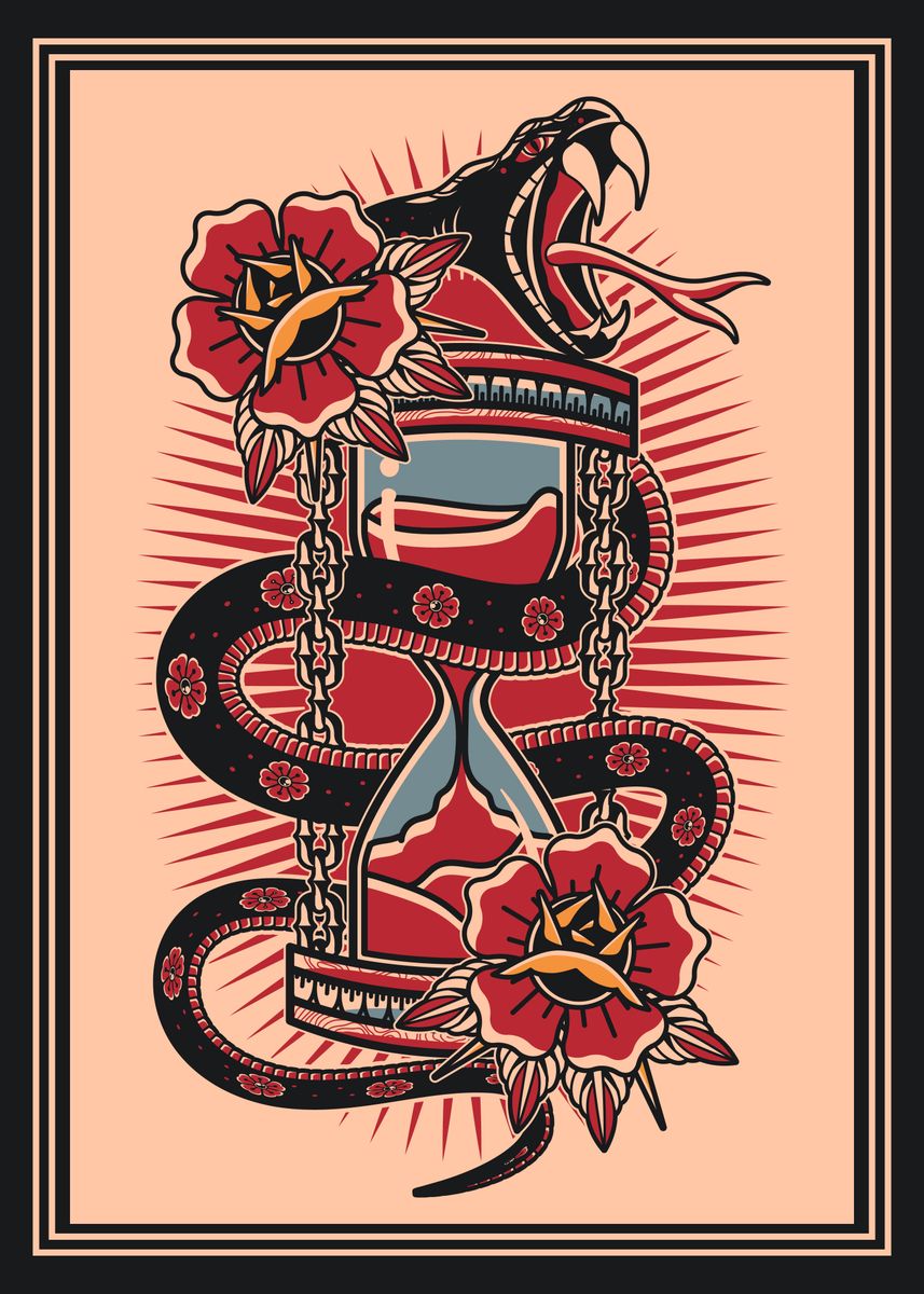 'Hourglass & snake vintage design' Poster, picture, metal print, paint ...