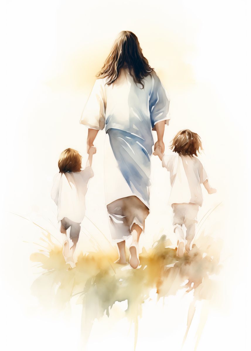 'Jesus Walking with Children' Poster, picture, metal print, paint by ...
