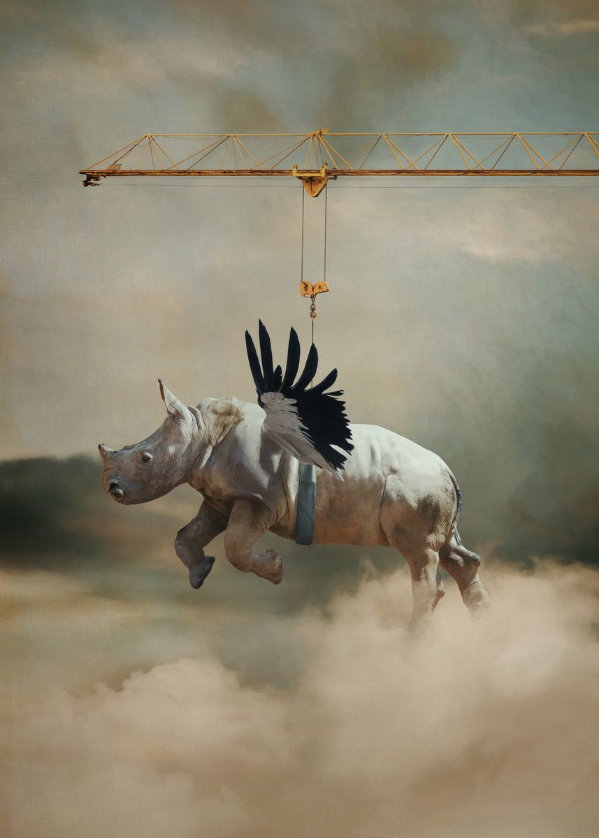 ''Fly Little Rhino!' Baby Rhino with Wings' Poster, picture, metal ...