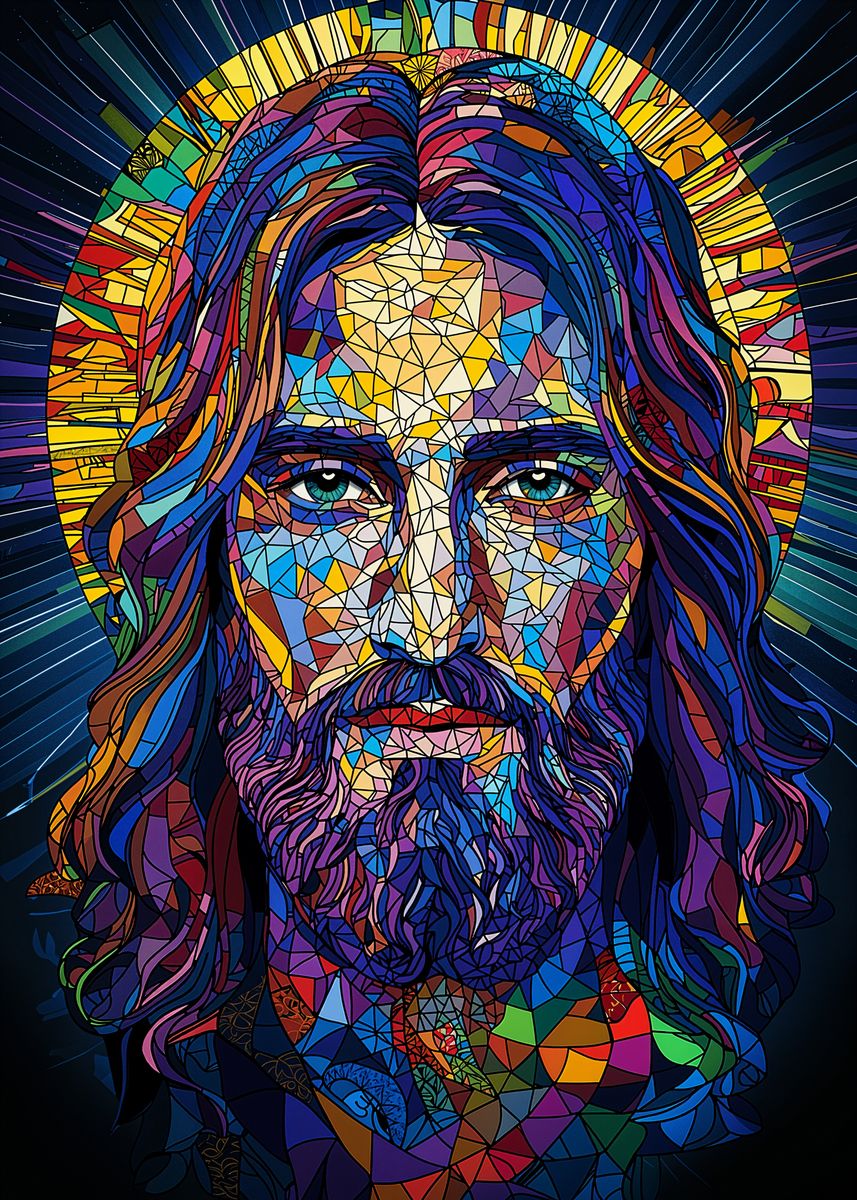 'Stained Glass Jesus' Poster, picture, metal print, paint by SuperNova ...