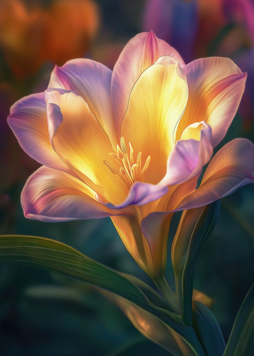 'Golden Freesia Bloom' Poster, picture, metal print, paint by Rawbin ...
