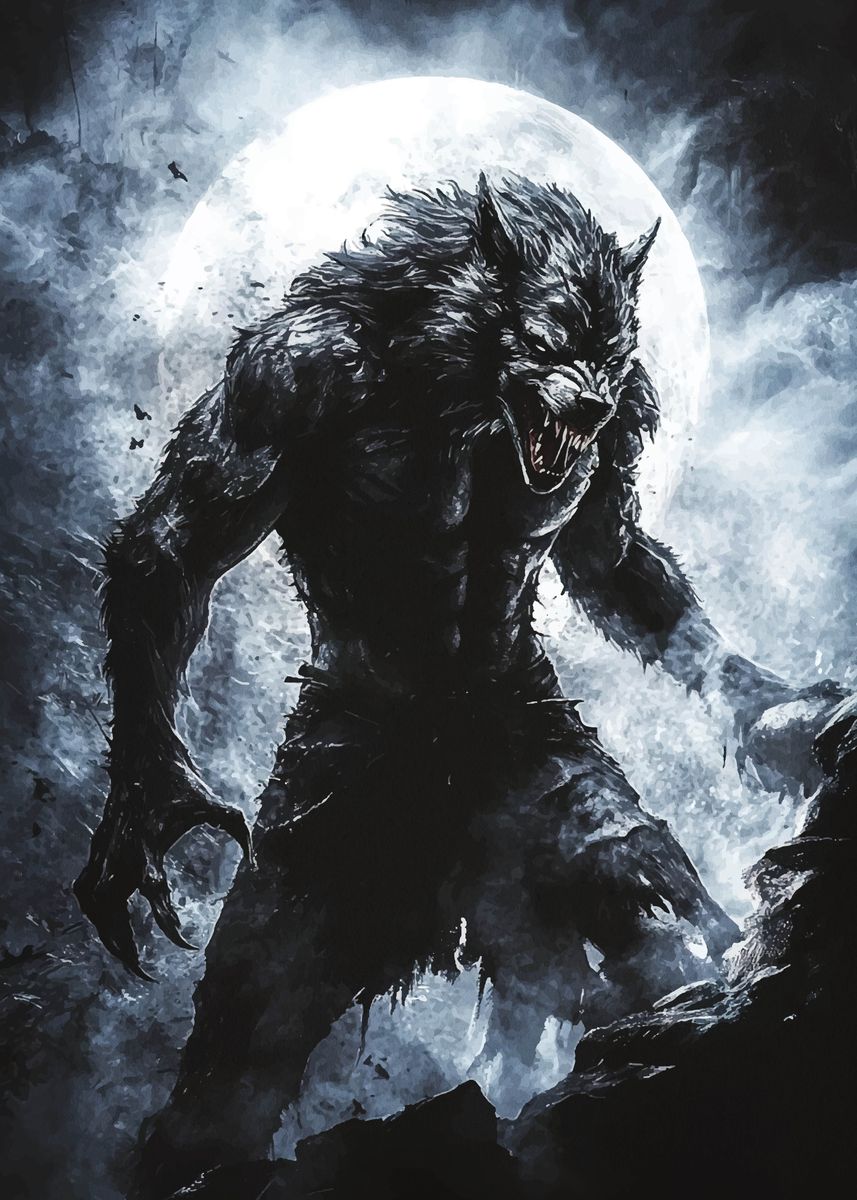 'Werewolf Under Full Moon' Poster, picture, metal print, paint by ...
