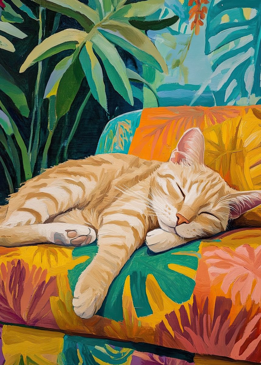 'Sleeping Orange Cat ' Poster, picture, metal print, paint by Anass ...