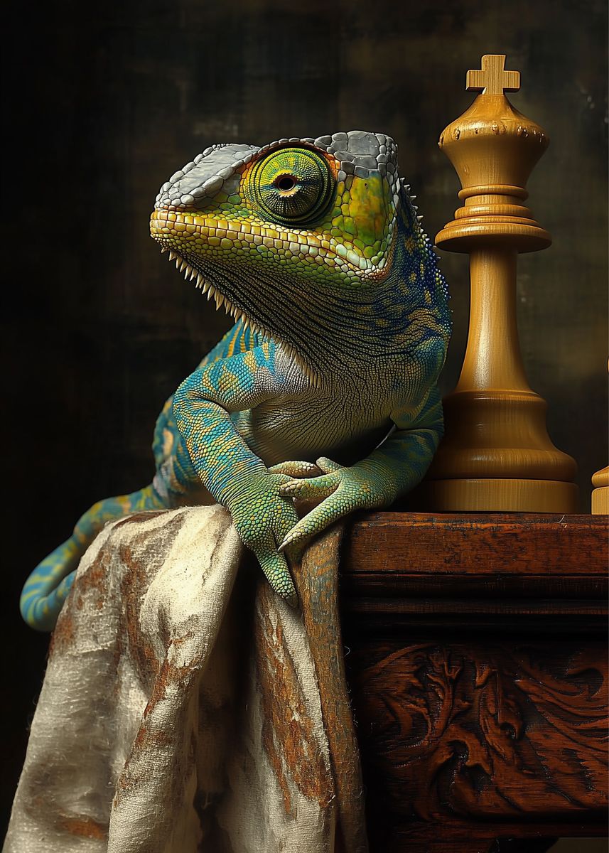 'Chameleon and Chess King' Poster, picture, metal print, paint by ...