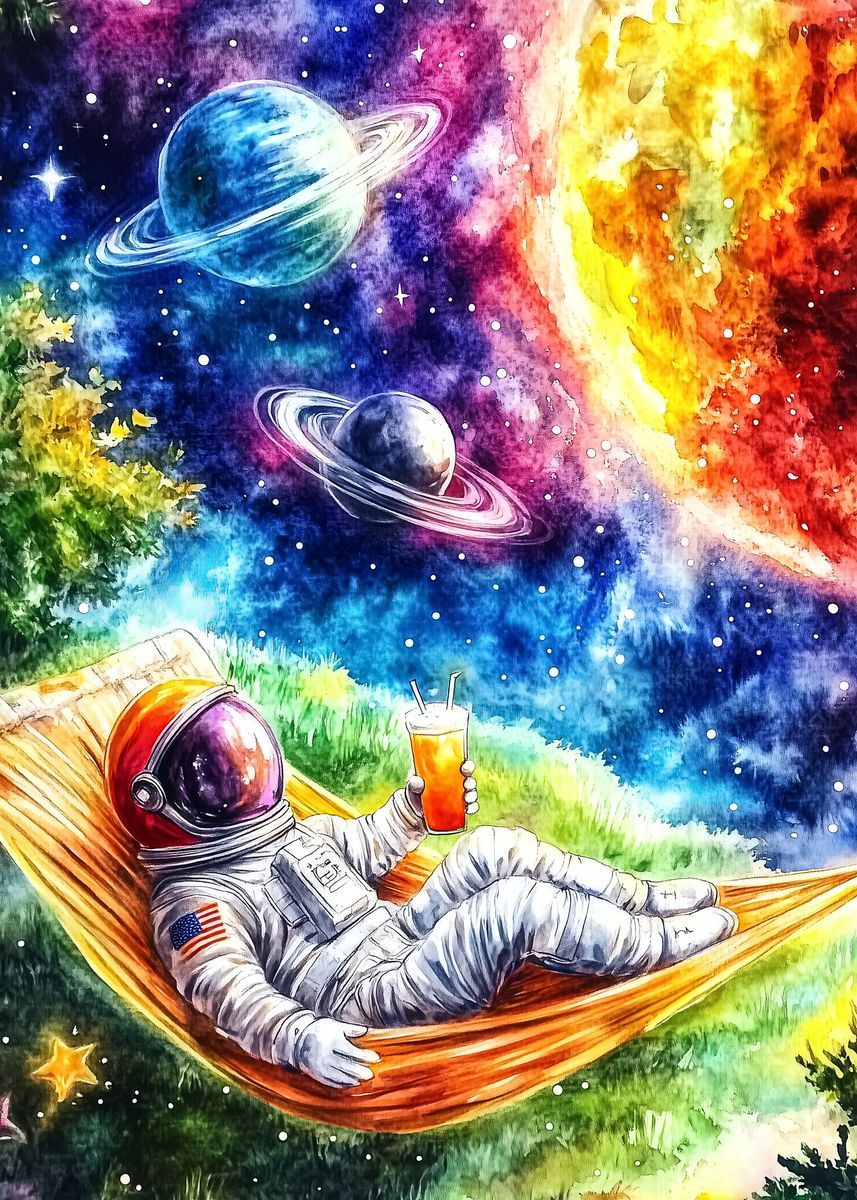 'Astronaut Relaxing in Space' Poster, picture, metal print, paint by ...