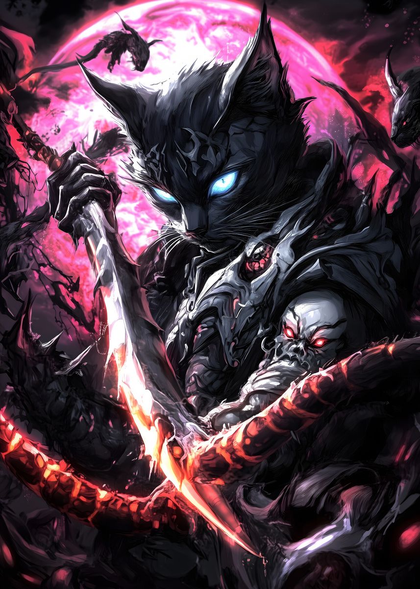 'Black Demon Cat' Poster, picture, metal print, paint by ...