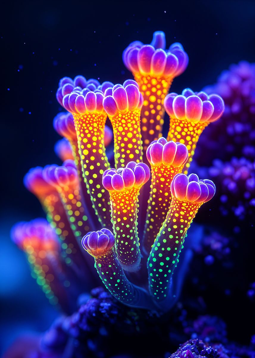 'Vibrant Coral Polyp Cluster' Poster, picture, metal print, paint by ...